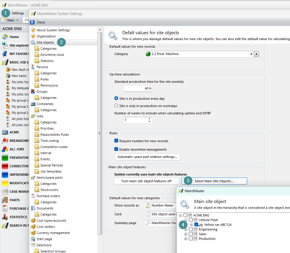 What is a main site object?